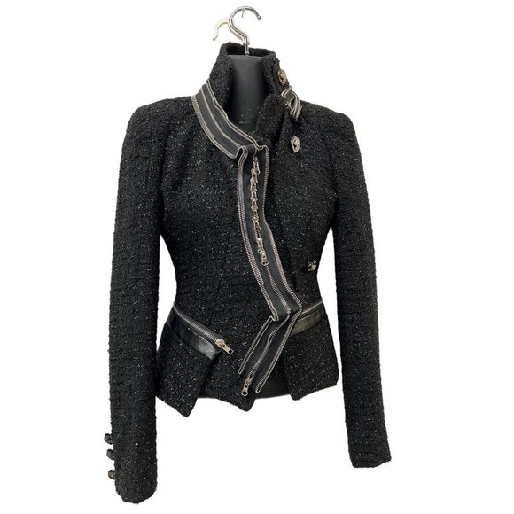 TOV | Jackets & Coats | Tov Black Tweed Jacket Punk Silver Zipper ...